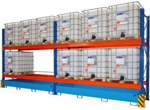 4052462074613 - Umwelt-Grundregal 3300-2 Palettenregal B 3500 x T 1300 x H 3000 mm für max 6 IBC Auffangwanne 1000 l lichtblau verkehrsblau reinorange