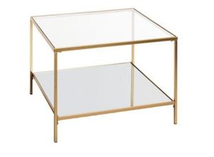 4001070252357 - Beistelltisch quadratisch Stahlrohr Glas Sicherheitsklarglas oben Spiegelglas unten B 600 x T 600 x H 450 mm gold