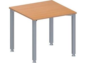 4251898814460 - Genius Konferenztisch MODENA FLEX Quadrat 4-Fuß Quadratrohr B 800 x T 800 x H 720-840 mm Buche weißaluminium RAL 9006