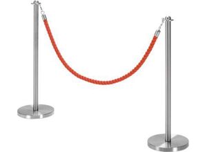 4251898828023 - Sparset Absperrpfosten inkl Robe Ø 280 x H 850 mm Edelstahl 2 Stück + Robe mit L 150 m rot
