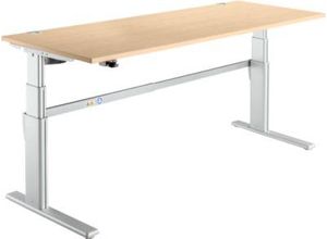 4250510871089 - Schreibtisch Komfort elektrisch höhenverstellbar Rechteck C-Fuß B 1800 x T 800 x H 655-1305 mm Ahorn weißaluminium RAL 9006