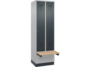 4069361390133 - Kleiderspind Evolo Plus 2 Abteile à 300 mm Breite Sockel schwebende Sitzbank B 600 x T 815 x H 1950 mm Zylinder weißaluminium anthrazitgrau