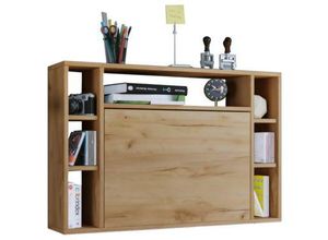 4051814403613 - Wandschreibtisch Wandila ideal für das Home Office ausklappbare Tischplatte & 7 Fächer B 900 x T 200 670 x H 600 mm Holz Honig-Eiche