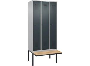 4069361390072 - Kleiderspind Evolo Plus 3 Abteile à 300 mm Breite schwebende Sitzbank B 900 x T 815 x H 2120 mm Zylinder weißaluminium anthrazit