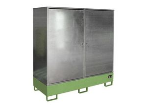 4052462036581 - Gefahrstoffschrank BAUER GS-2 Stahlblech unterfahrbar für 2 x 200 l Fässer B 1680 x T 690 x H 1780 mm grün