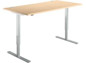 4250510859155 - Schäfer Shop Select Schreibtisch Start Off elektrisch höhenverstellbar Rechteck T-Fuß B 1600 x T 800 x H 755-1255 mm Ahorn weißaluminium