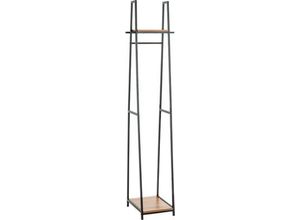 4001070259936 - Standgarderobe HAKU Gesamttragkraft 15 kg 2 Ablagen B 380 x T 400 x H 1660 mm Stahl Holz schwarz dunkles Eiche-Dekor