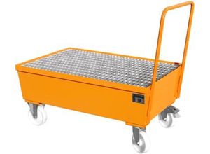4052462017733 - eurokraft pro Fahrbare Stahl-Auffangwanne mit Randprofilierung für 200-l-Fässer 2 x stehend LxBxH 1280 x 800 x 1110 mm orange RAL 2000