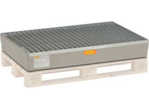 4052886115992 - Auffangwanne aus GFK für Europaletten mit verzinkten Gitterrost und Arretierungsnocken Auffangvolumen 140 l BxTxH 800x1200x235 mm