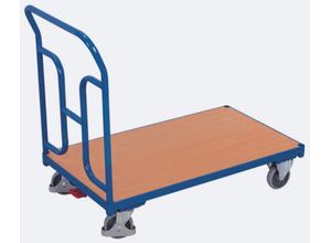 4035694003897 - Schiebebügelwagen Stahl MDF-Platte Enzianblau Buche-Dekor L 880 x B 500 mm mit gebogenen Rohren TPE-Rollen mit EasySTOP bis 250 kg
