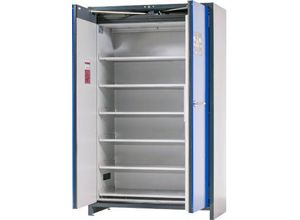 4054923268265 - Asecos Akku-Lagerschrank ION-PRO-90 PS 6 Fachböden gelocht + 1 Bodenauffangwanne B 1193 x T 615 x H 1953 mm
