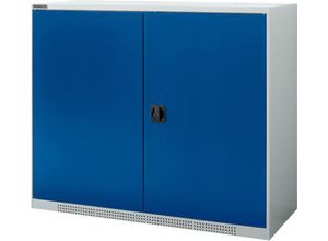 4051273790705 - Genius Flügeltürschrank FS Stahl mit Belüftungslöchern B 1343 x T 420 x H 1105 mm 3 OH weißaluminium enzianblau bis 450 kg