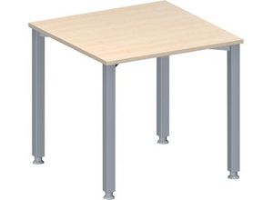 4251898814453 - Genius Konferenztisch MODENA FLEX Quadrat 4-Fuß Quadratrohr B 800 x T 800 x H 720-840 mm Ahorn weißaluminium RAL 9006