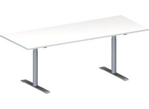 4251898817263 - Genius Konferenztisch MODENA FLEX Rechteck T-Fuß Rundrohr B 2000 x T 800 x H 650-850 mm weiß weißaluminium RAL 9006