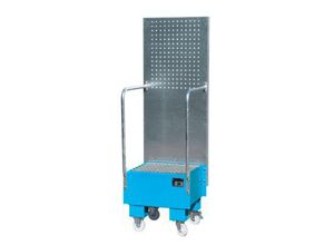 4052462061033 - eurokraft pro Fahrbare Auffangwanne mit Lochplattenwand 1 x 60-l-Fass stehend LxBxH 570 x 590 x 1775 mm lichtblau