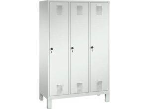 4025314327205 - C+P Garderobenschrank Evolo H1850xB1200xT500mm Korpus Lichtgrau Türen Lichtgrau Abteile 3 Abteilbreite 400mm Sicherheits-Drehriegel