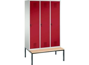4025314365801 - Kleiderspind Evolo S 3000 untergebaute Sitzbank 3 Abteile Stahl Sicherheitsdrehriegelverlschluss lichtgrau rubinrot