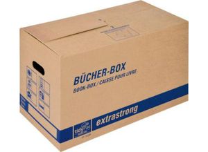 4033657960805 - Transportbox Bücher-Box besonders stabil verstärkte Tragegriffe doppelter Boden Beschriftungsfelder B 580 x T 300 x H 340 mm Wellpappe braun