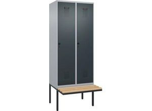 4068427630558 - Kleiderspind Evolo Plus 2 Abteile à 400 mm Breite schwebende Sitzbank B 800 x T 815 x H 2120 mm Drehriegel weißaluminium anthrazitgrau