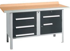 4051273775801 - Kastenwerkbank Select PWi 150-5 Buche-Multiplexplatte mit Stahlkante bis 750 kg B 1500 x T 700 x H 840 mm Anthrazit Weißaluminium