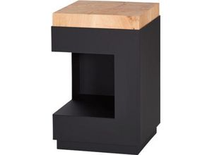 4260257841955 - Beistelltisch quadratisch Säulenfuß mit Ablagefach & Filzgleitern bis 30 kg B 350 x T 350 x H 540 mm Hirnholz-Eiche Acryl schwarz-matt