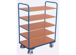 4035694000773 - Etagenwagen Stahl MDF-Platte Enzianblau Buche-Dekor 5 Etagen 850 x 500 mm EasySTOP bis 250 kg