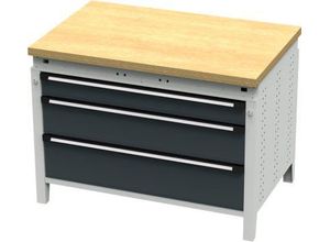 4024733014253 - Otto Kind Breitfachwerkbank Typ 410 Buche Multiplexplatte bis 1200 kg B 1152 x T 750 x H 850 mm Stahl Zentralverschluss lichtgrau anthrazitgrau