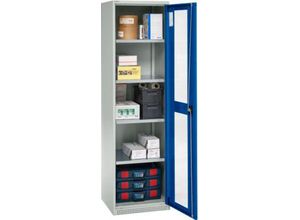 4051273769282 - Genius Flügeltürenschrank FS Stahl Sichtfenster Lüftungslöcher B 545 x T 520 x H 1950 mm 5 OH Lichtgrau Enzianblau bis 250 kg