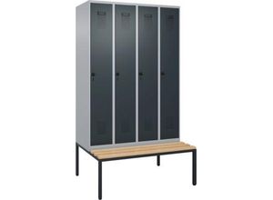 4068427630404 - Kleiderspind Evolo Plus 4 Abteile 300 mm Abteilbreite mit untergebauter Sitzbank B 1200 x T 815 x H 2120 mm Drehriegel weißaluminium anthrazitgrau
