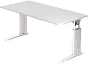 4032062140871 - Schreibtisch TARVIS C-Fuß Quadrat B 1600 mm Gestell weiß höhenverstellbar lichtgrau