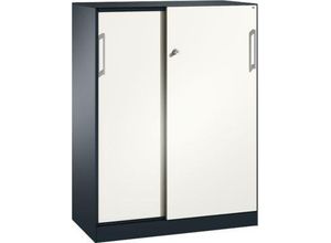 4062084630128 - C+P Schiebetürenschrank Asisto H1310xB1000xT435mm Korpus Schwarzgrau Fronten Verkehrsweiß Anzahl Fächer 2