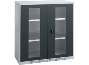 4051273768964 - Genius Flügeltürenschrank FS Stahl Sichtfenster Lüftungslöcher B 1055 x T 520 x H 1105 mm 3 OH Weißalu Anthrazitgrau bis 300 kg