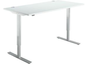 4250510859094 - Schäfer Shop Select Schreibtisch Start Off elektrisch höhenverstellbar Rechteck T-Fuß B 1600 x T 800 x H 755-1255 mm lichtgrau weißaluminium