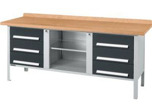 4051273777188 - Kastenwerkbank Select PWi 200-2 Buche-Multiplexplatte bis 750 kg B 2000 x T 700 x H 840 mm Anthrazit Weißaluminium