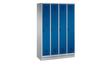 4063332636947 - C+P Garderobenschrank Evolo H1800xB1190xT500mm Korpus Weißaluminium Türen Enzianblau Abteile 4 Abteilbreite 300 Fächer 4 Sicherheits-Drehriegel