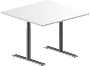 4251898815030 - Genius Besprechungstisch MODENA FLEX Quadrat T-Fuß Rundrohr B 1000 x T 1000 x H 650-850 mm weiß weißaluminium RAL 9006