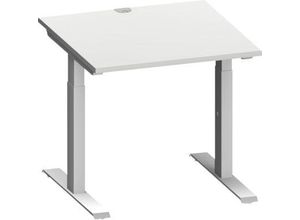 4250510938614 - Genius Schreibtisch MODENA FLEX Quadrat T-Fuß Rechteckrohr B 800 x T 800 x H 650-850 mm lichtgrau weißalu
