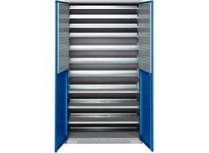 4051273792853 - Genius Magazinschrank FS 5 OH abschließbar 10 Fachböden 2 Lochrasterplatten bis 450 kg B 1055 x T 520 x H 1950 mm weißalu enzianblau