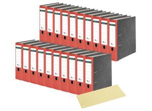 4250510869864 - Select Ordner A4 Rückenbreite 80 mm Qualitäts-Hebelmechanik Griffloch 20 Stück rot + gratis Trennstreifen gelb 100 Stück