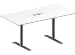4251898817126 - Genius Konferenztisch MODENA FLEX 3-fach Anschluss Rechteck T-Fuß Rundrohr B 1600 x T 800 x H 650-850 mm weiß weißalu