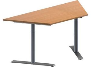 4251898814965 - Genius Konferenztisch MODENA FLEX Trapez T-Fuß Rundrohr B 1600 x T 800 x H 650-850 mm Buche weißaluminium RAL 9006