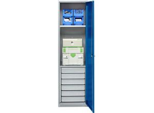 4051273793034 - Genius Materialschrank FS 5 OH abschließbar 2 Fachböden 6 Schübe bis 250 kg B 545 x T 520 x H 1950 mm Stahl weißalu enzianblau