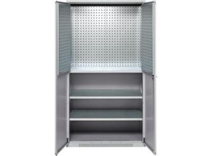 4051273792969 - Genius Materialschrank FS 5 OH abschließbar Lochrasterwände 3 Fachböden bis 450 kg B 1055 x T 520 x H 1950 mm weißalu weißalu