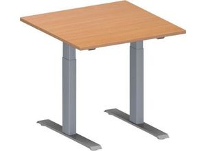 4251898815160 - Genius Konferenztisch MODENA FLEX Quadrat T-Fuß Rechteckrohr B 800 x T 800 x H 650-850 mm Buche weißaluminium RAL 9006