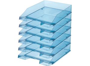 4012473013643 - Ablagekorb Klassik für Format A4 C4 mit Beschriftungsfeld stapelbar B 255 x T 348 x H 65 mm Kunststoff blau transparent 6 Stück