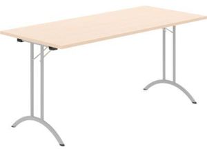 8697837516495 - Select Klapptisch Rechteck Doppel-T-Fußgestell Spezial-Klappbeschlag & Bodenausgleich B 1600 x T 700 x H 720 mm Ahorn-Dekor alusilber
