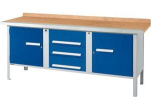 4051273777713 - Kastenwerkbank Select PWi 200-4 Buche-Multiplexplatte mit Stahlkante bis 750 kg B 2000 x T 700 x H 840 mm Enzianblau Weißaluminium