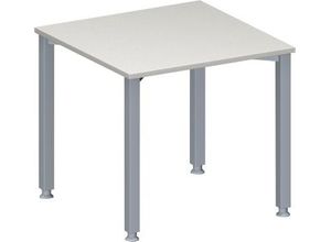 4251898814446 - Genius Konferenztisch MODENA FLEX Quadrat 4-Fuß Quadratrohr B 800 x T 800 x H 720-840 mm lichtgrau weißaluminium RAL 9006
