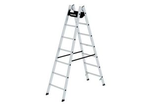 4031405111547 - Munk Sprossen-Stehleiter Aluminium Rechteckrohr-Holme geriffelte Sprossen nivello® Leiterschuhe max 150 kg Polyestergurt-Spreizsicherung 2x7 Sprossen