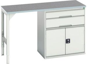 5039350122419 - Unterbauwerkbank verso Linoleum-Platte 2 Schubladen 1 Tür 1 Ablageboden B 1500 x T 600 x H 930 mm Lichtgrau